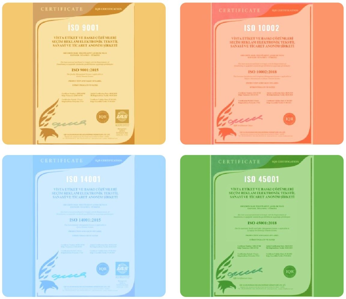 Our Certificates - Vista Etiket